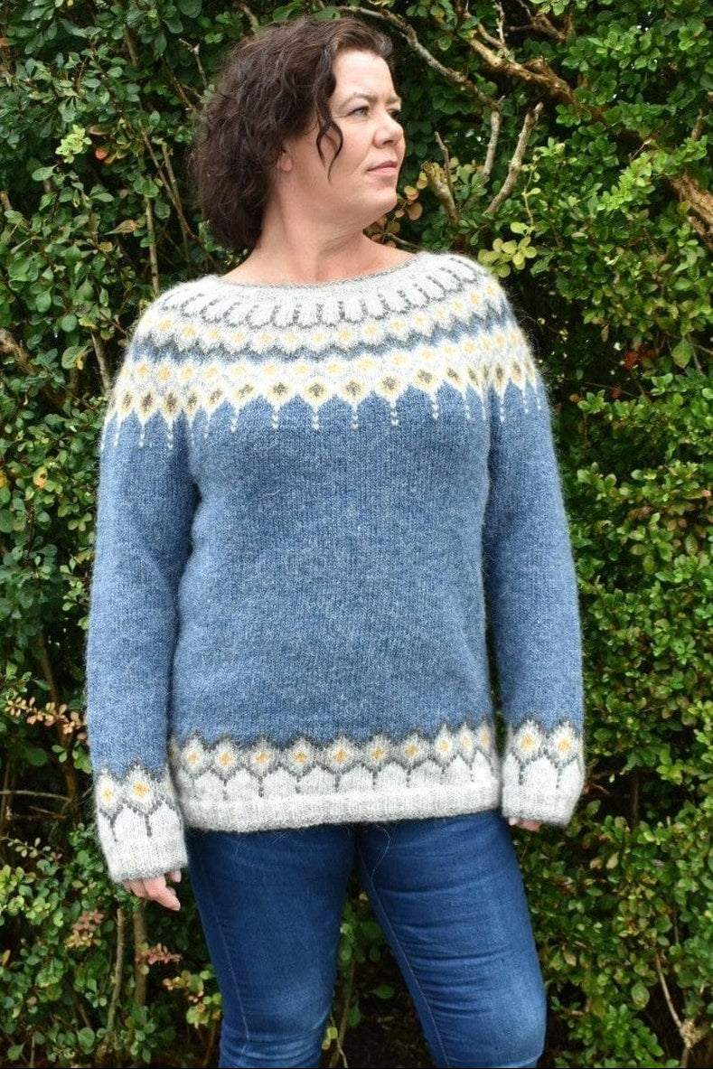 Icelandic Cecilia Blue Wool Sweater - Knitting Kit- Lettlopi Knit Kit