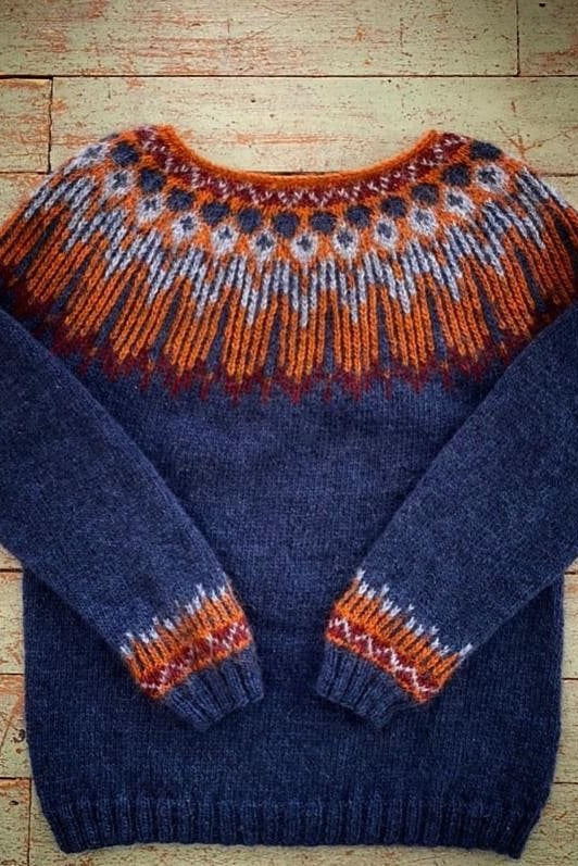 Hopi Ocean Blue Lettlopi sweater - Knitting Kit Linka Neumann