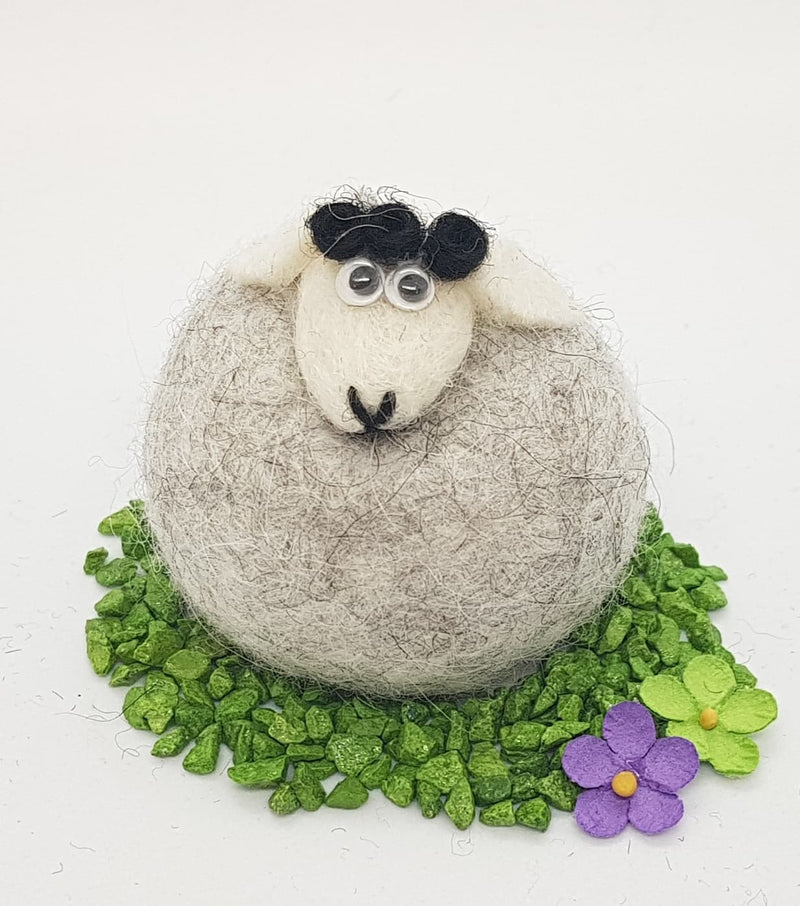 Icelandic Felted Wool Sheep Ornament - Light Grey