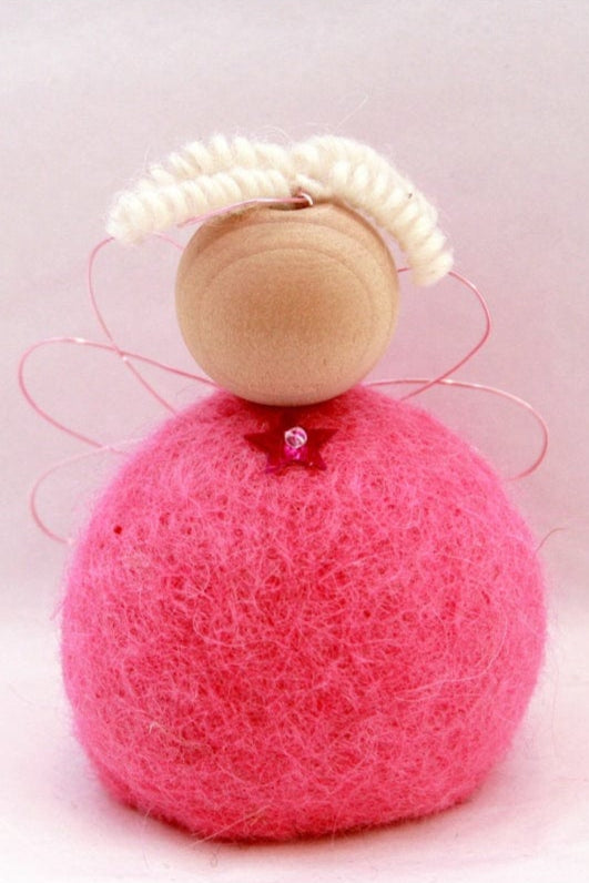Felted wool Angel - Pink Handmade ornament from Iceland