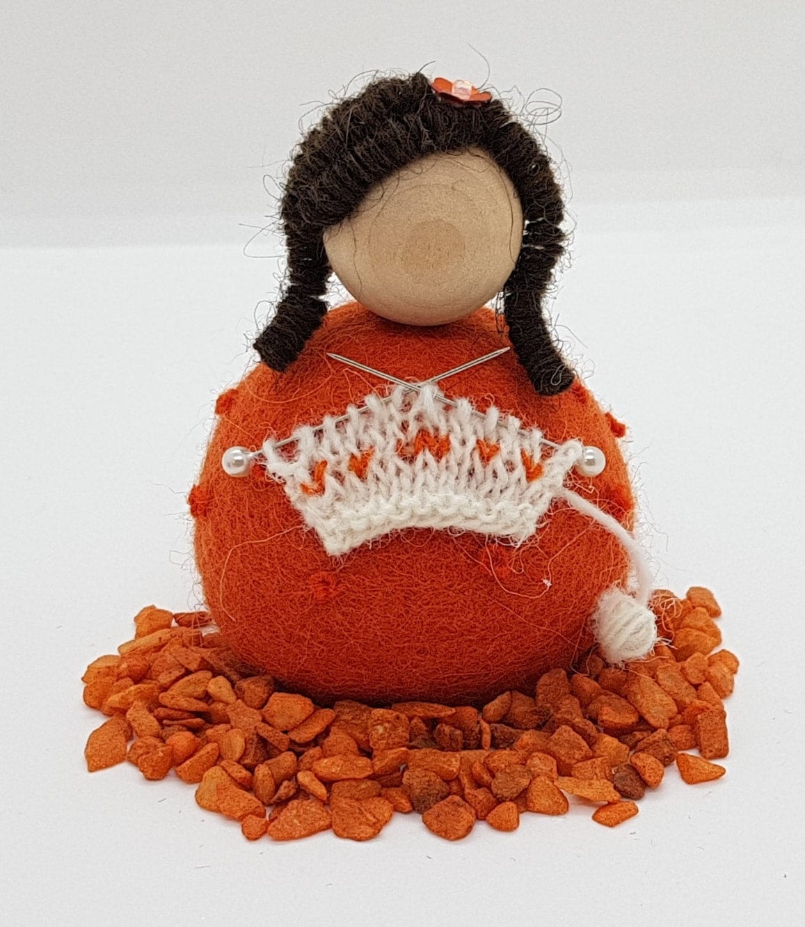 Felted wool Knitting Lady - Red