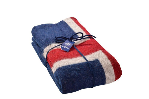 Wool Throw Blanket with National Flag of Iceland | Icelandic woolen blanket