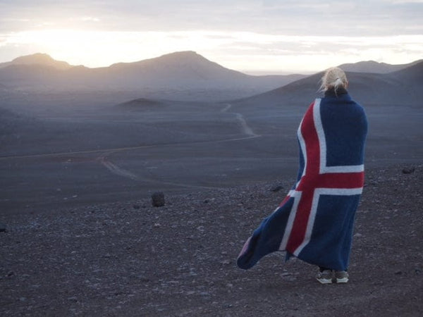 Wool Throw Blanket with National Flag of Iceland | Icelandic woolen blanket
