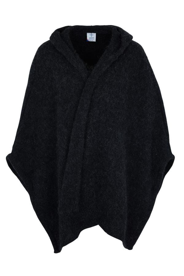 Poncho Wool Cape Open Front Wrap - Black. Made in Iceland