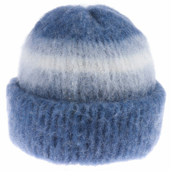Brushed Wool Hat Beanie - Blue / White | Woolen Accessories