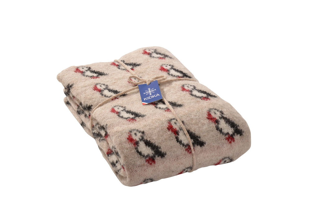 Icelandic Blanket - Beige with puffins | The Icelandic Store